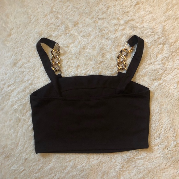 Tops | Dark Brown Crop Top With Gold Chain Accessories | Poshmark